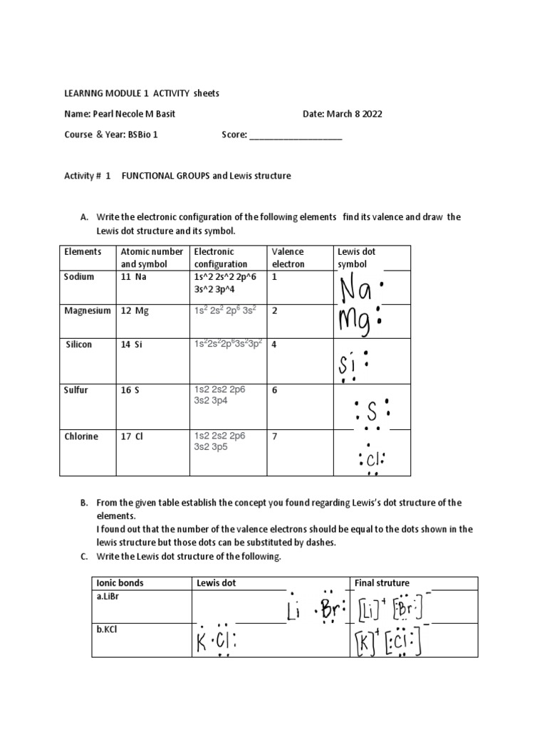 Activity 1 Functional Groups and Lewis Structure | PDF | Chemical Bond ...