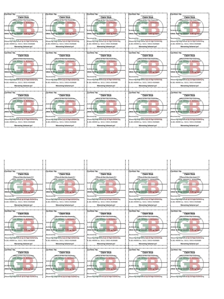 Claim Stub - Kons Gerry Bernardo | PDF