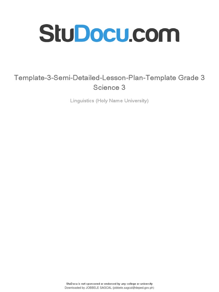Template 3 Semi Detailed Lesson Plan Template Grade 3 Science 3 | PDF