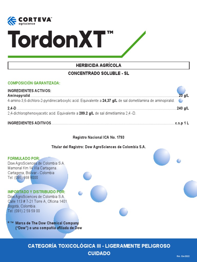 Tordon XT - Colombia CTV - Etiqueta Web - Ene 03 2022 | PDF | Agua ...