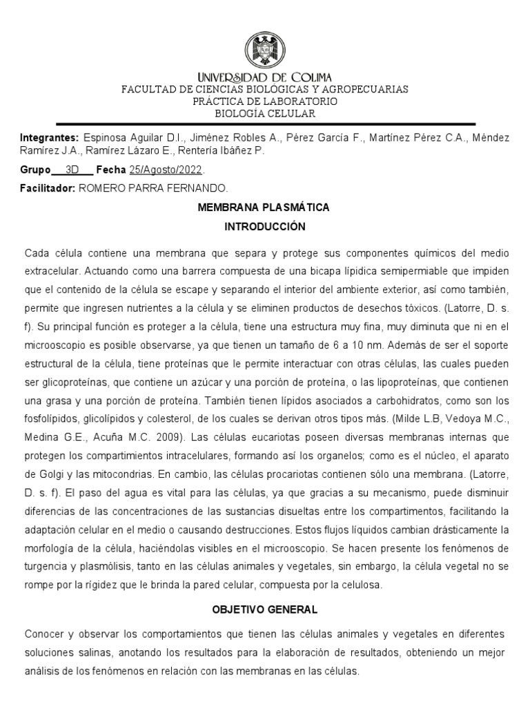 Practica 1 SANGRE Y ALGA | PDF | Bicapa lipídica | Biología Celular)