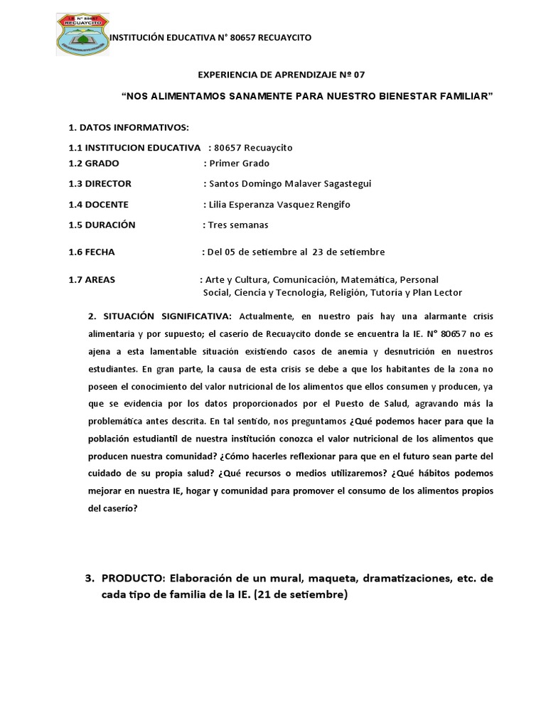 EXPERIENCIA DE APRENDIZAJE #07-1 Grado 2022 | PDF | Aprendizaje | Ciencia cognitiva