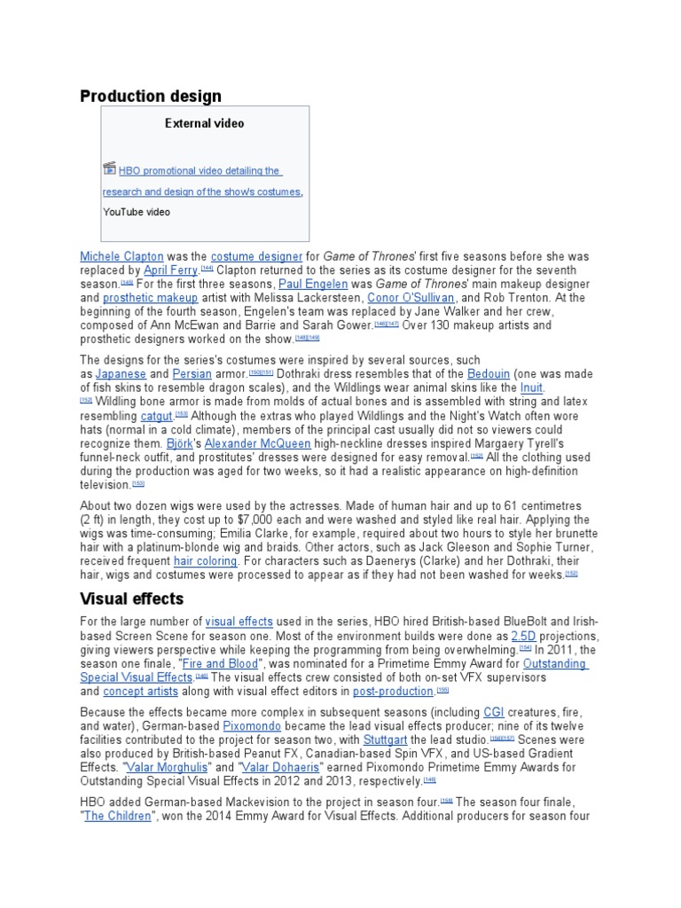 Got Production Design | PDF