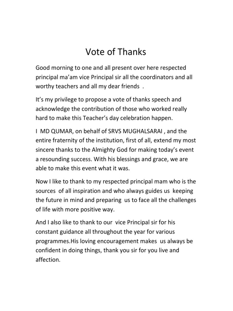 Vote of Thanks | PDF