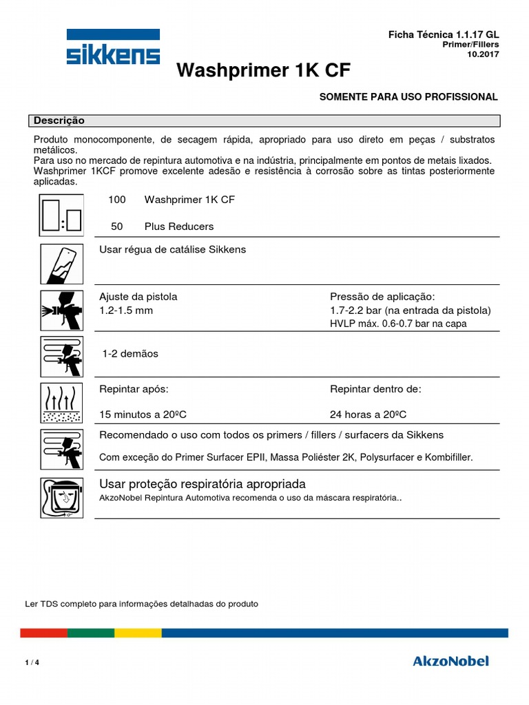 Sikkens TDS Washprimer 1K CF Port PDF | PDF | Tinta | Ciências Físicas