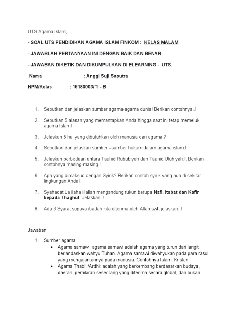 UTS Agama Islam | PDF