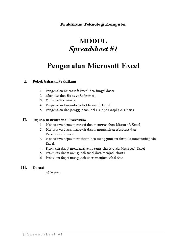 04-Modul Spreadsheet 1 - Pengenalan Microsoft Excel | PDF | Metode ...