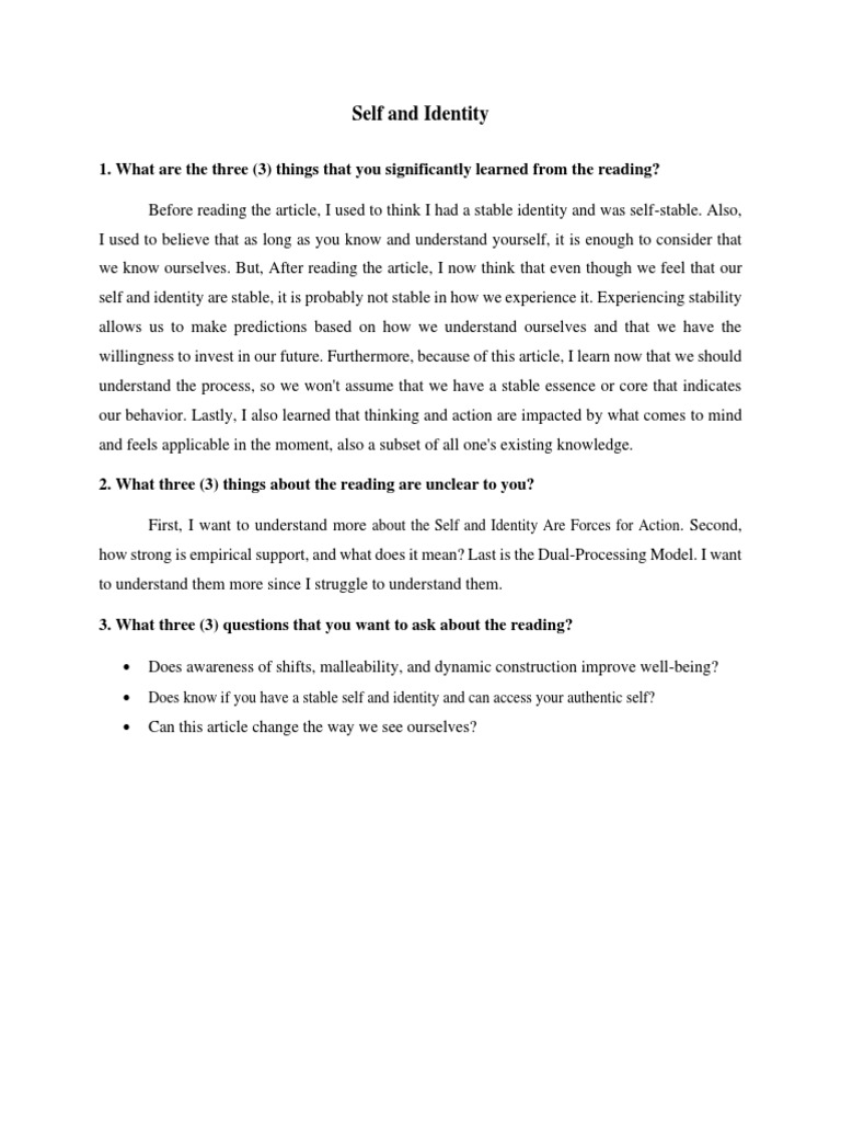 MRR1 - Self and Identity | PDF