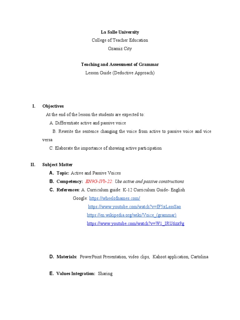Active and Passive Voice Lesson Plan | PDF | Verb | Subject (Grammar)