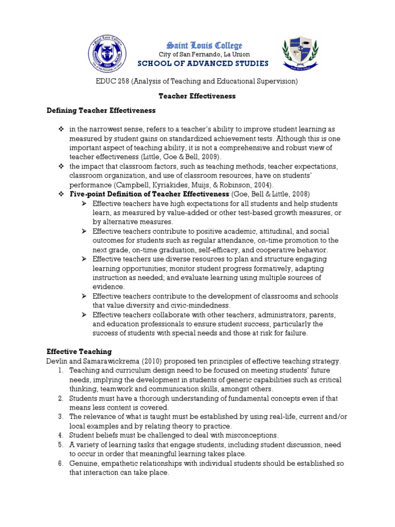 Lect4 (Teacher Effectiveness) | PDF | Teaching Method | Teachers