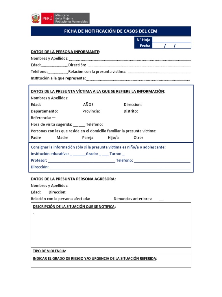 Ficha de Notificación de Casos Del CEM | PDF