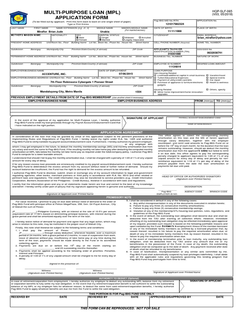 Pag-Ibig MPL Form | PDF | Loans | Interest