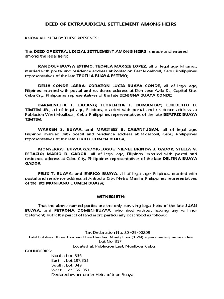 Heirs' Extrajudicial Settlement | PDF | Civil Law (Legal System ...