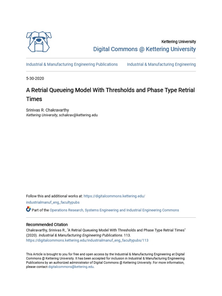 A Retrial Queueing Model With Thresholds and Phase Type Retrial T | PDF | Matrix (Mathematics ...