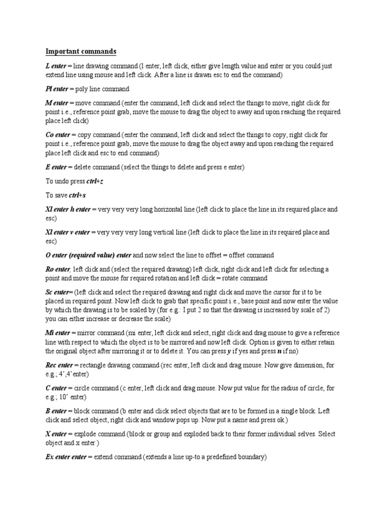 Important Autocad Commands Pdf Geometry Design
