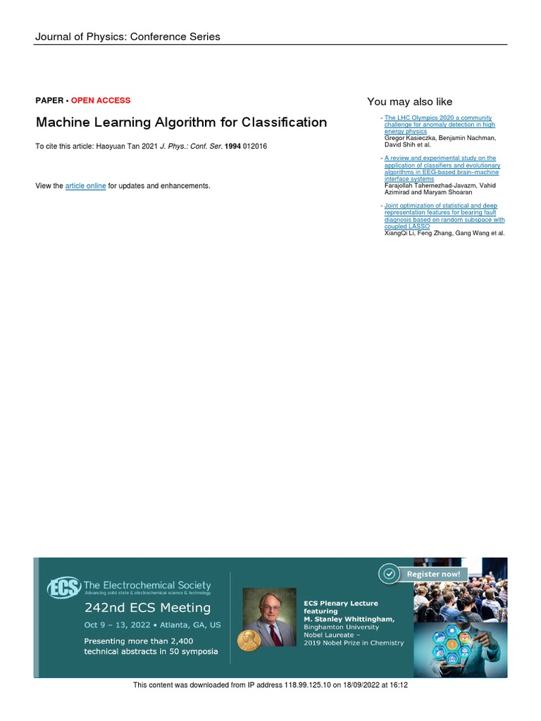 Tan 2021 J. Phys. Conf. Ser. 1994 012016 | PDF | Machine Learning | Statistical Classification