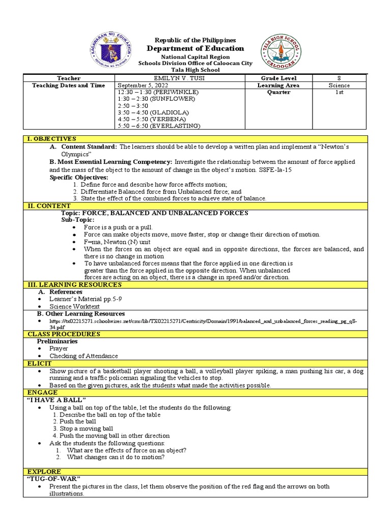 Force Balanced and Unblanced | PDF | Force | Teaching
