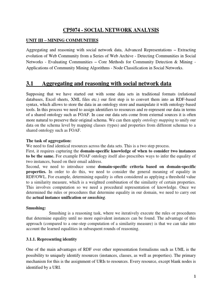 CP5074 - SNA Unit III Notes | PDF | Vertex (Graph Theory) | Cluster ...