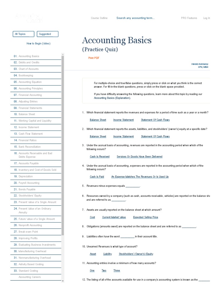 Accounting Basics Quiz | PDF | Debits And Credits | Balance Sheet Accounting Basics Quiz | PDF | Debits And Credits | Balance Sheet