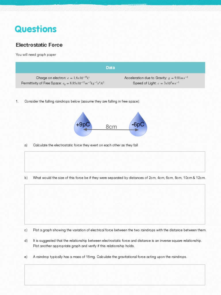 5.1.2 - Electrostatic Force - QUESTIONS | PDF | Force | Electrostatics