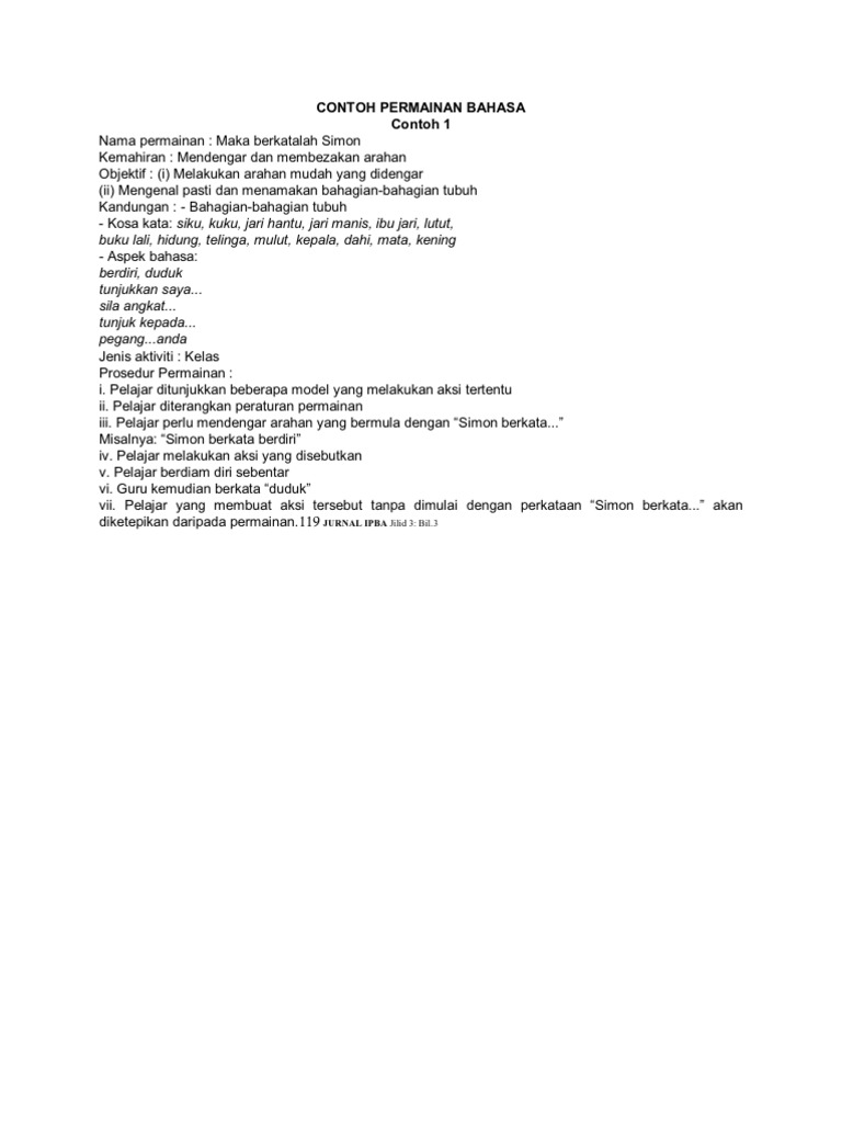 Contoh Permainan Bahasa | PDF