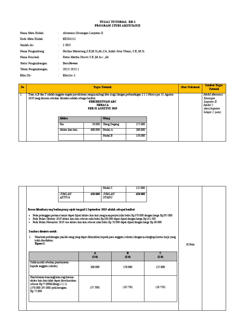 Tugas Tutorial Ke-1 Program Studi Akuntansi: No Tugas Tutorial Skor ...