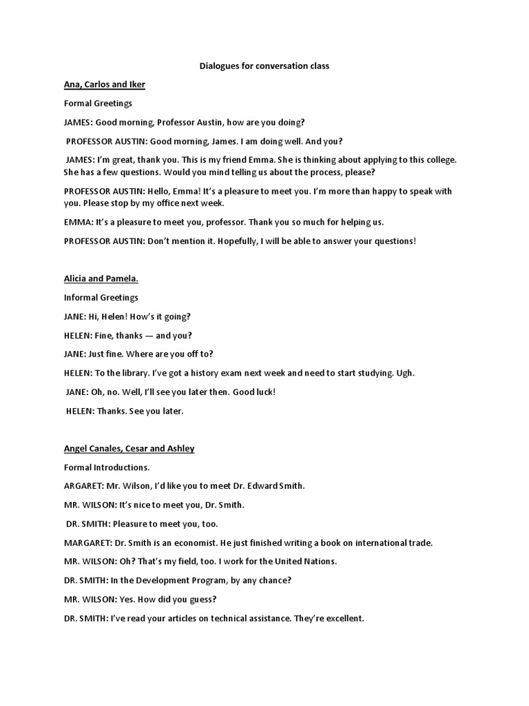 Dialogues For Conversation Class | PDF
