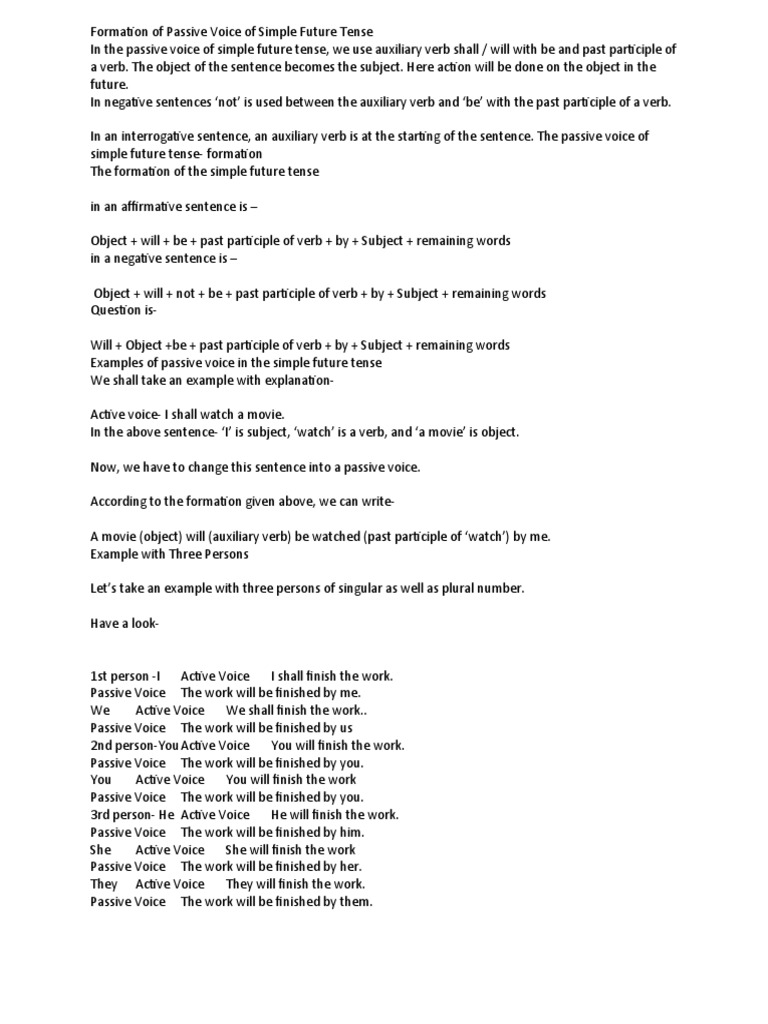 Formation of Passive Voice of Simple Future Tense | PDF | Language Arts ...