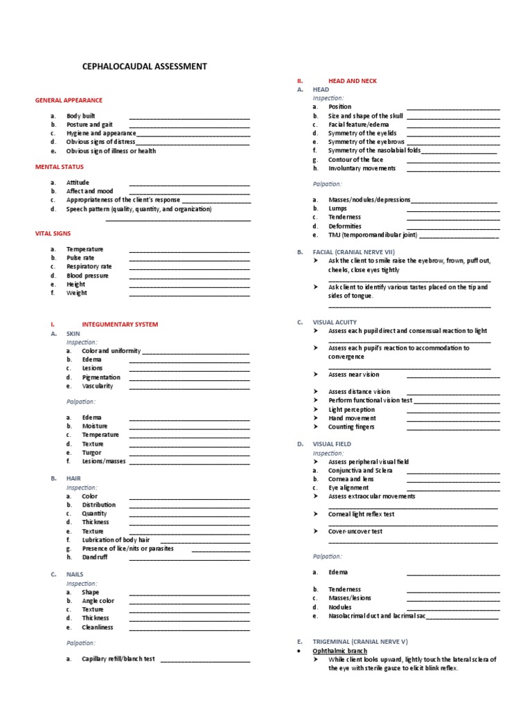 Cephalocaudal Assessment | PDF | Tongue | Human Nose