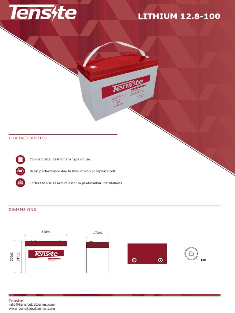 Datasheet Tensite Batteries Lithium 100 | PDF