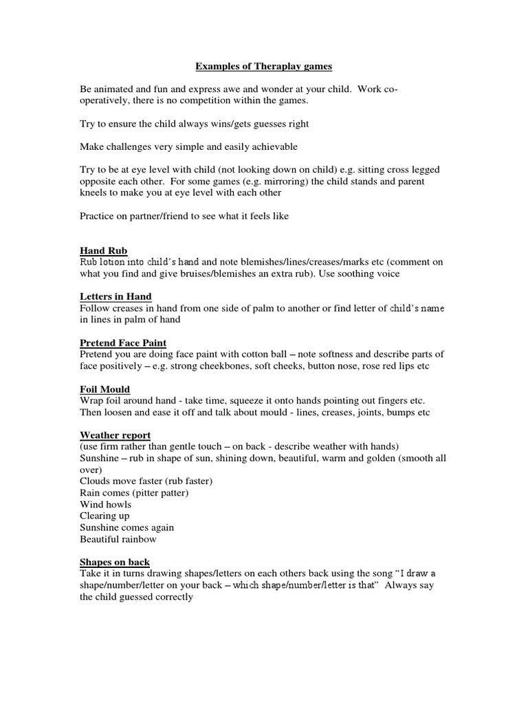 Examples of Theraplay Games | PDF | Hand | Pillow