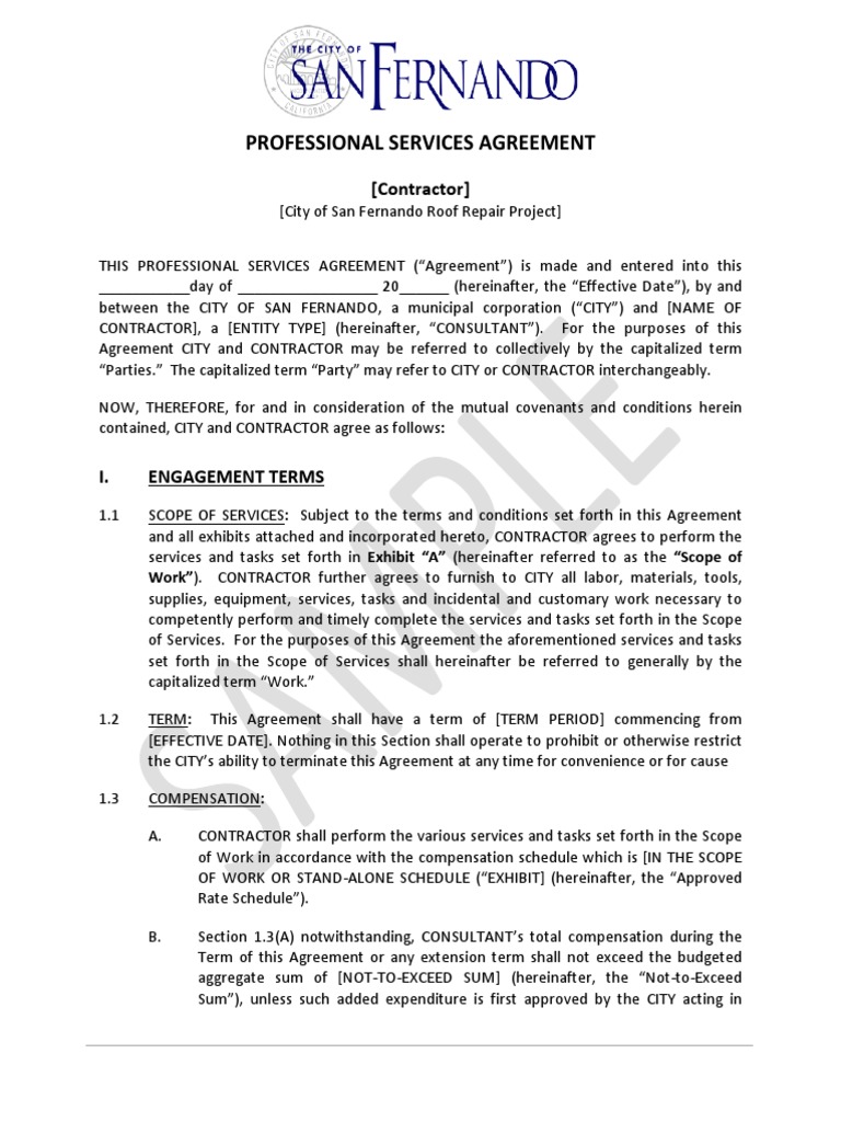 Sample Professional Services Agreement | PDF | Indemnity | Liability Insurance