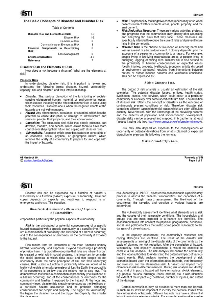 Understanding Disaster Risk: A Breakdown of Key Concepts such as Hazard ...