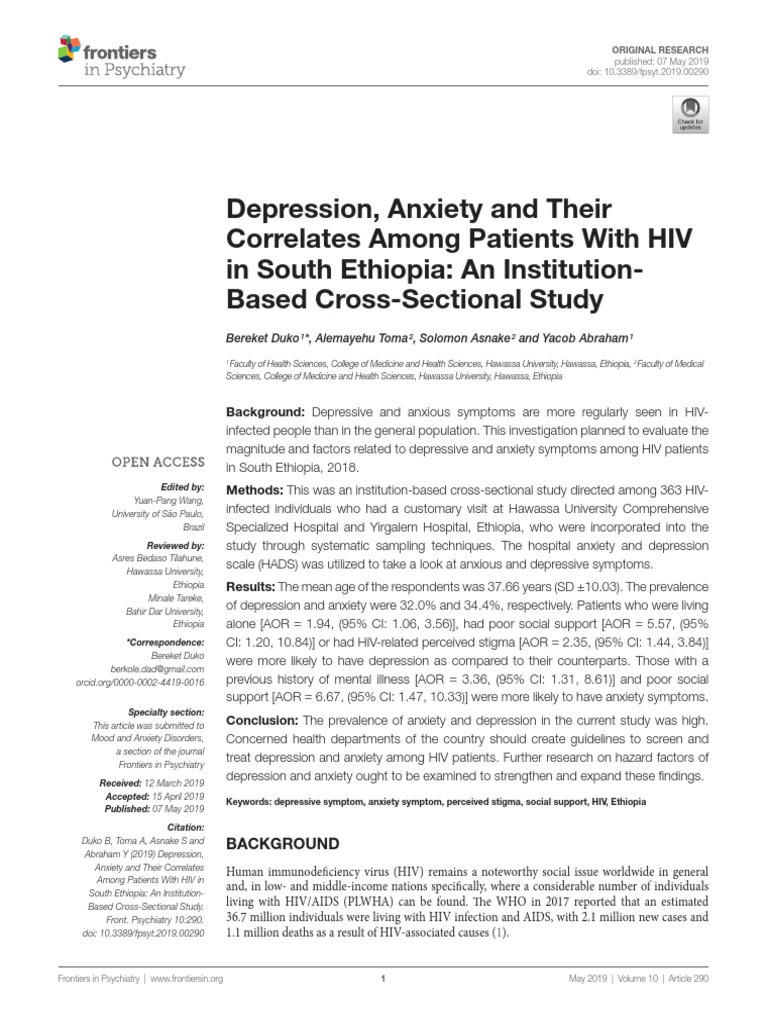 Depression and Anxiety South Ethiopia Intro | PDF | Hiv/Aids | Mental ...