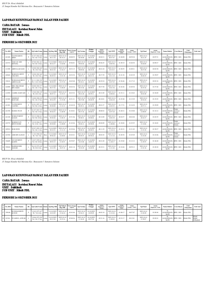 RSUP Dr. Rivai Abdullah patient visit report | PDF