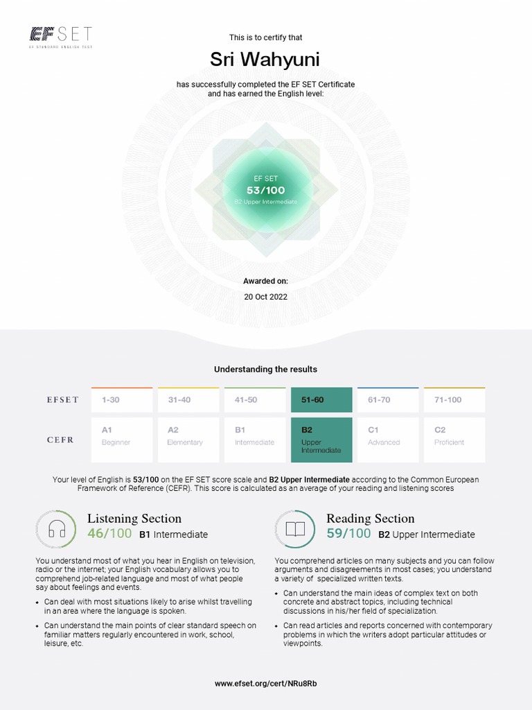 EF SET Certificate | PDF