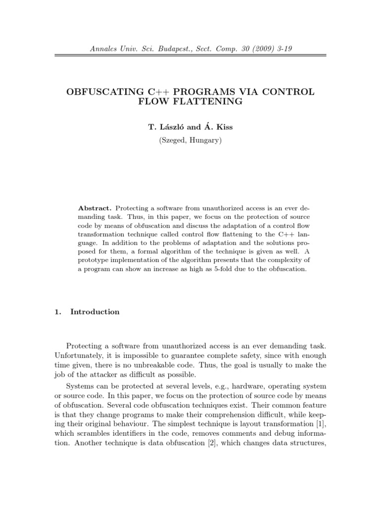 Obfuscating CPP Programs Via Control Flow Flattening | PDF | Control ...