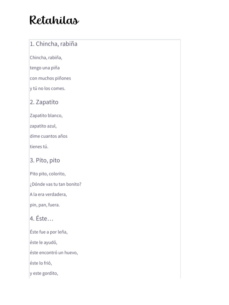 Retahílas Infantiles Tradicionales | PDF