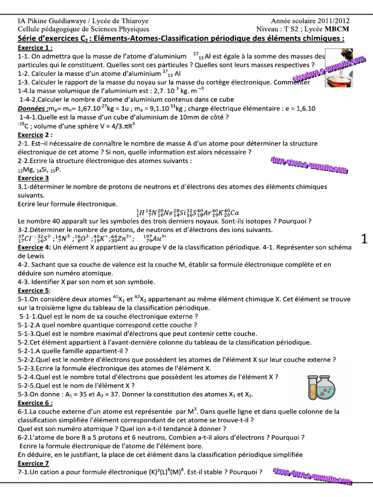 Collection de Series D Exercices Elements Atomes Classification ...