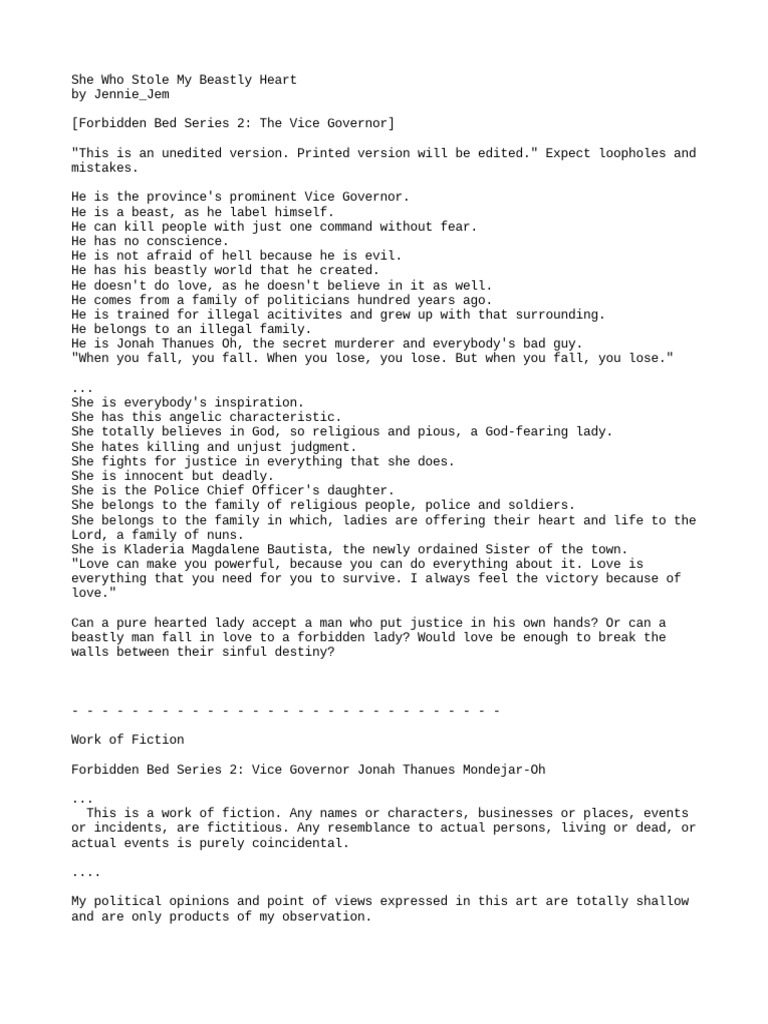 Forbidden Bed Series 2 The Vice Governer She Who Stole My Beastly Heart Author Jennie Jem | PDF