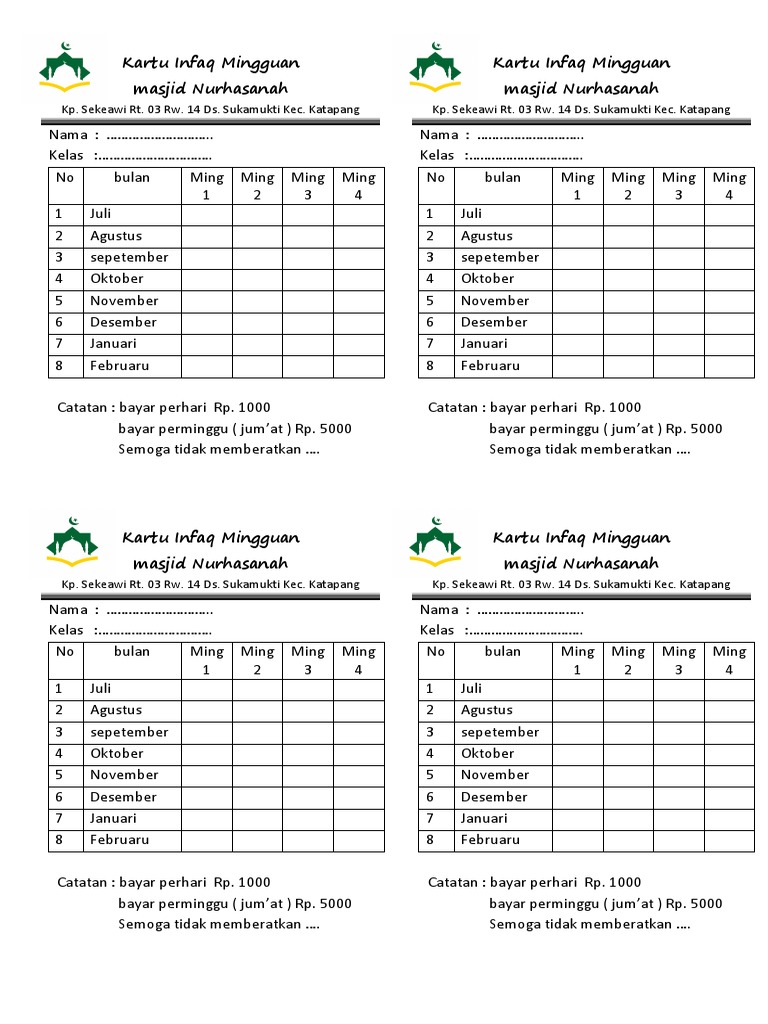 Kartu Infaq Mingguan 2 | PDF