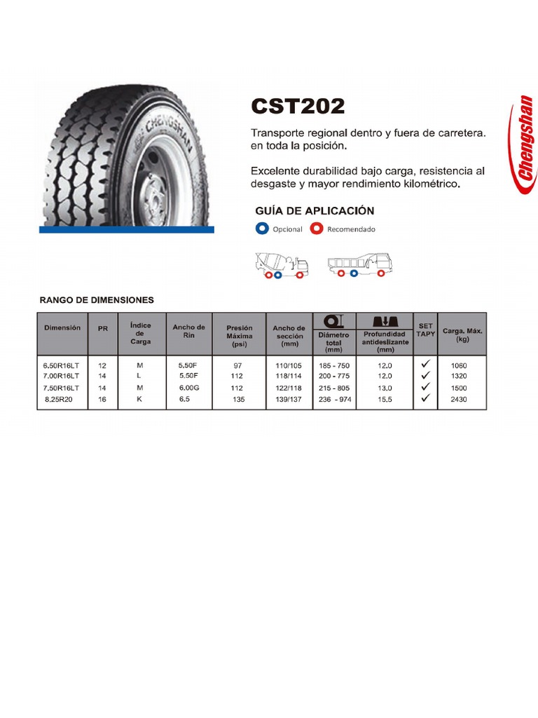 Ficha Tecnica Llanta 700R16 CST 202 | PDF