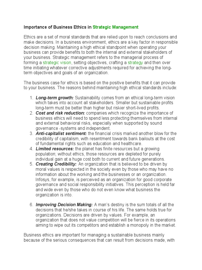 Business Ethics in Strategic Management | PDF | Strategic Management ...