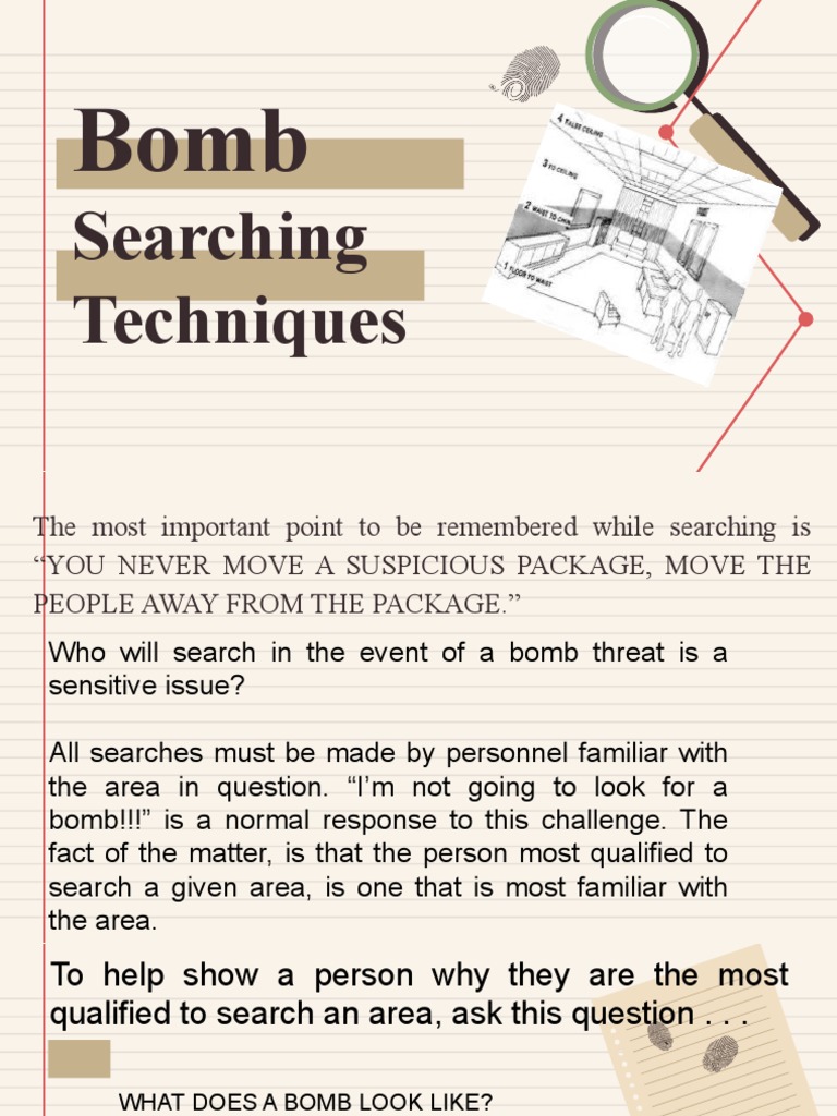 Bomb Searching Techniques | PDF | Bomb | Improvised Explosive Device