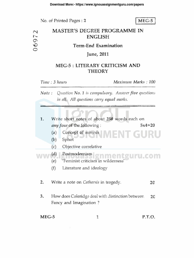 0.MEG 05 Previous Year Question Papers by Ignouassignmentguru | PDF | Literary Criticism ...