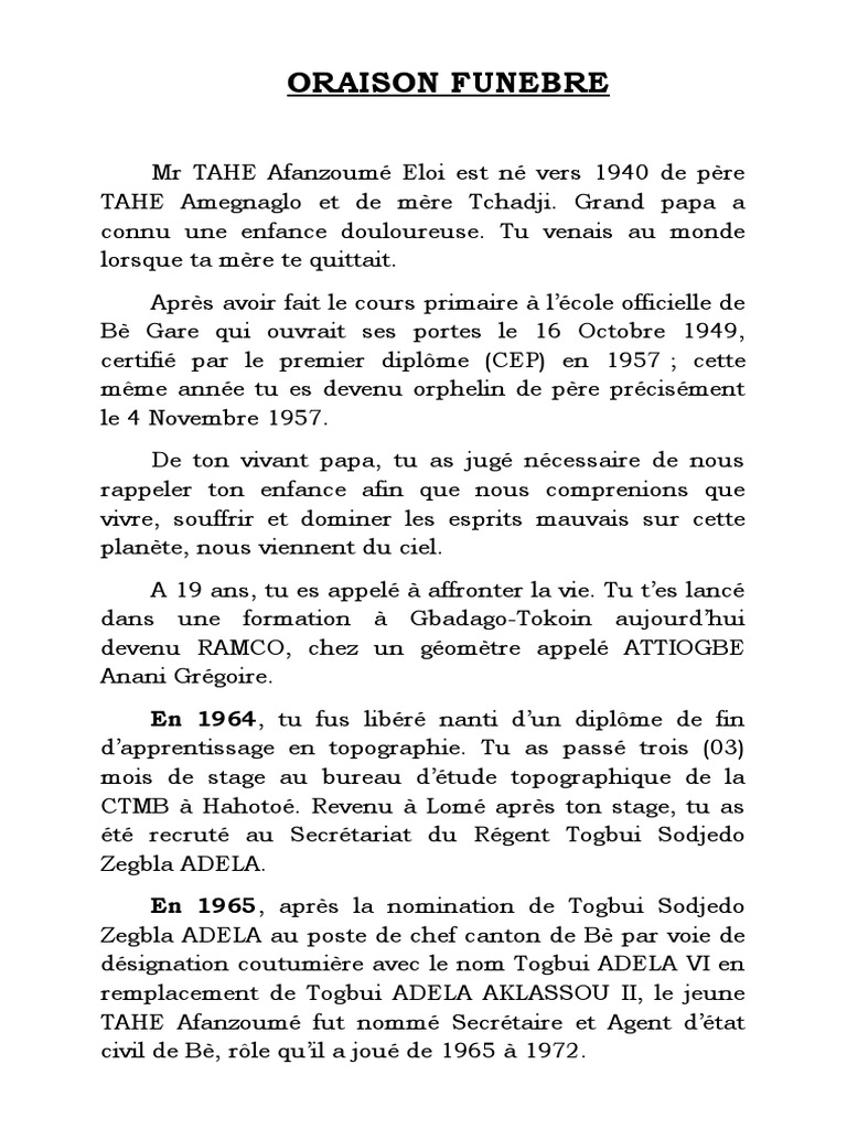 Oraison Funebre | PDF