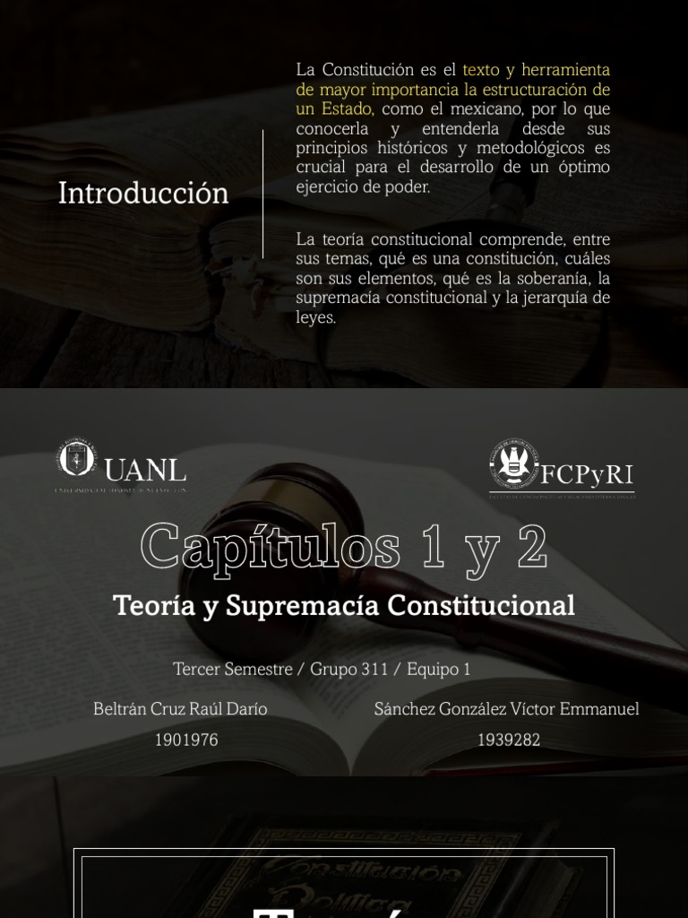 Equipo 1. Capítulo 1 y 2. Derecho Constitucional | PDF | Constitución | Separación de poderes