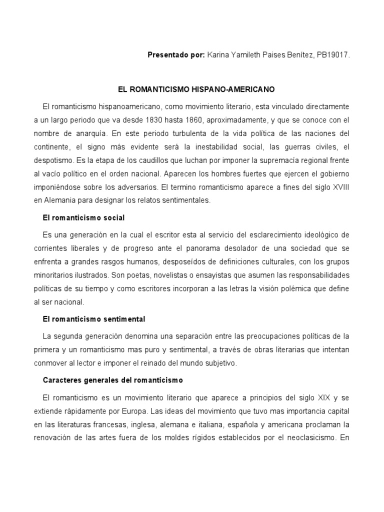 Síntesis Del Romanticismo Hispanoamericano | PDF | Romanticismo | Novelas