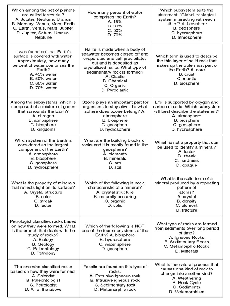 Earth Science Review: Analyzing Multiple Choice Questions Regarding ...