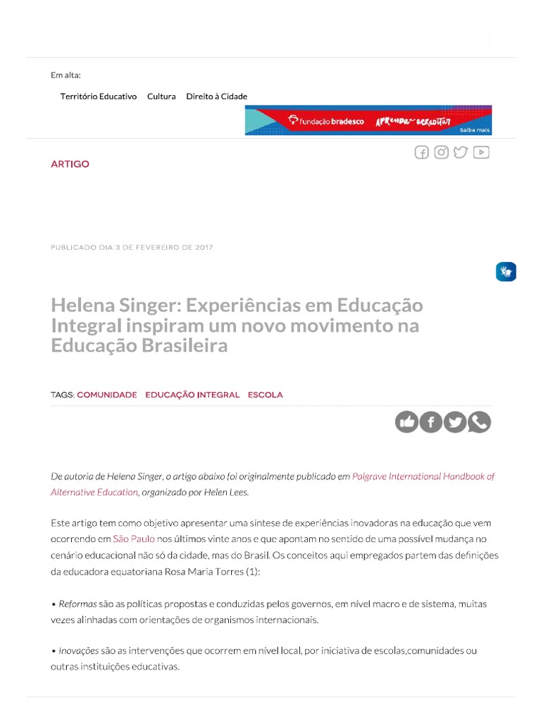 Helena Singer - Educação Integral | PDF
